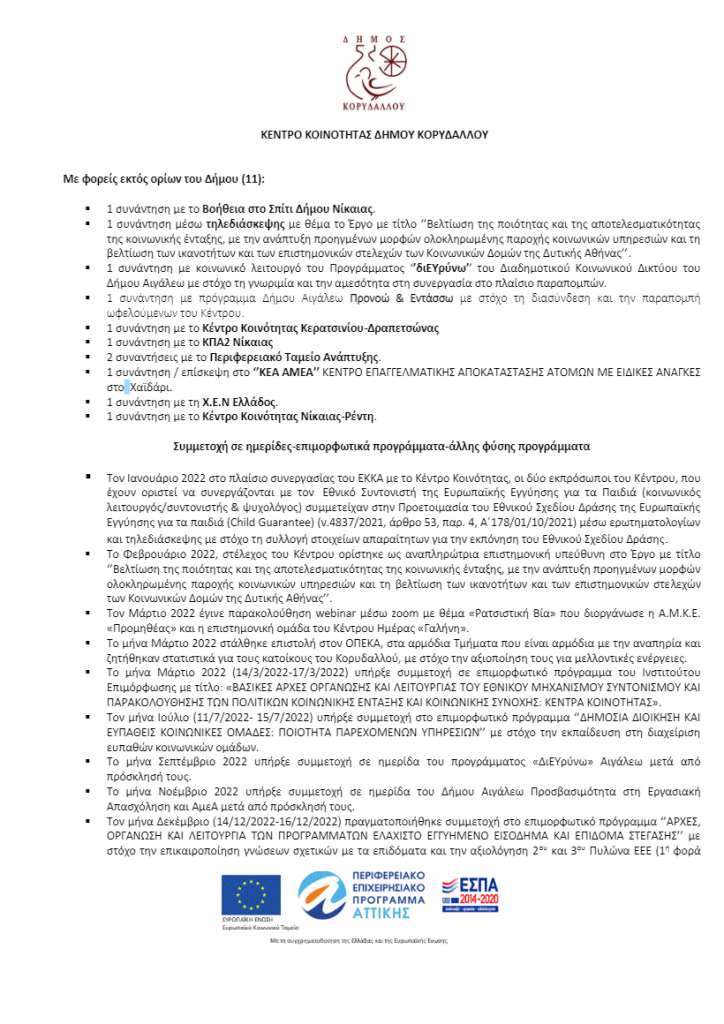 Ετήσια Έκθεση Πεπραγμένων Κέντρου Κοινότητας Δήμου Κορυδαλλού ...